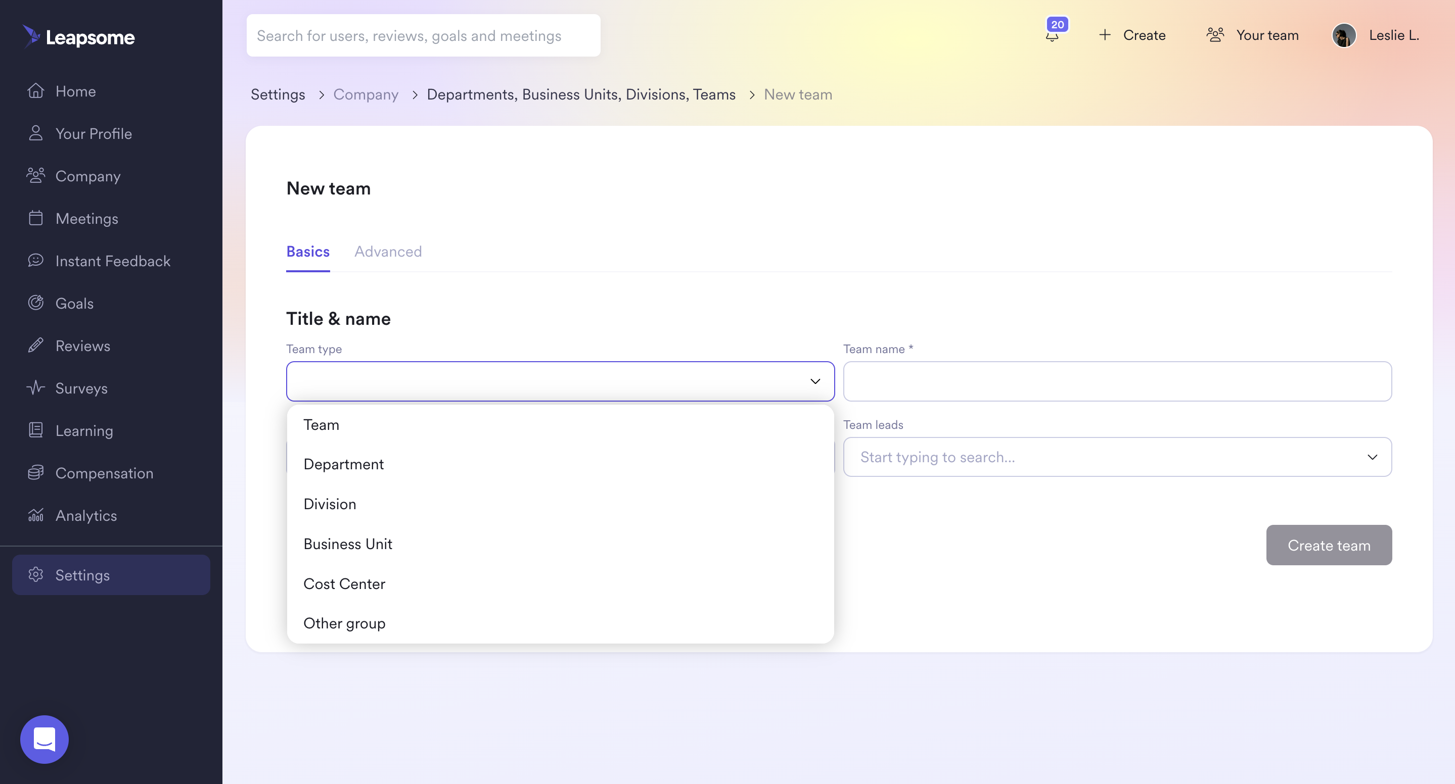 Defining teams & team skills – Leapsome